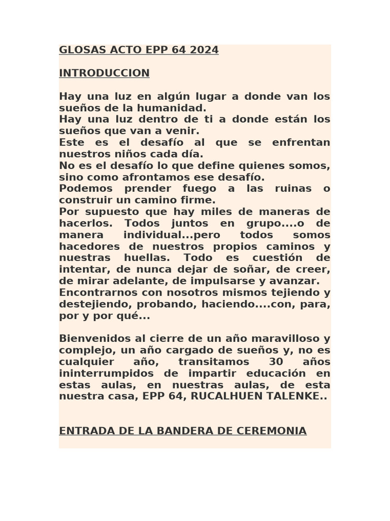 Glosas Acto Fin Ciclo Epp 64 2024 | PDF