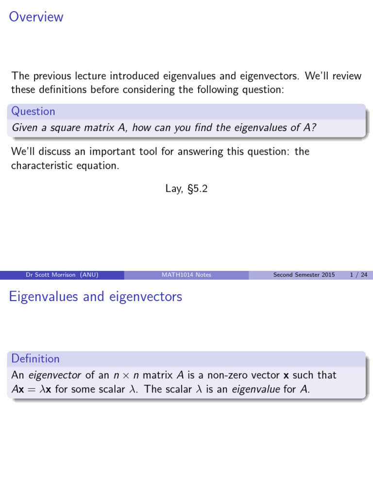 MATH1014 LinearAlgebra Lecture13.slides | PDF | Eigenvalues And Eigenvectors | Matrix (Mathematics)
