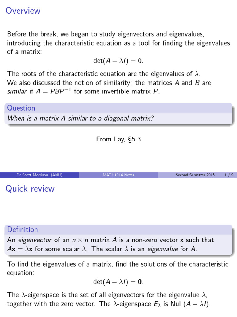 MATH1014-LinearAlgebra-Lecture14.slides | PDF | Eigenvalues And ...