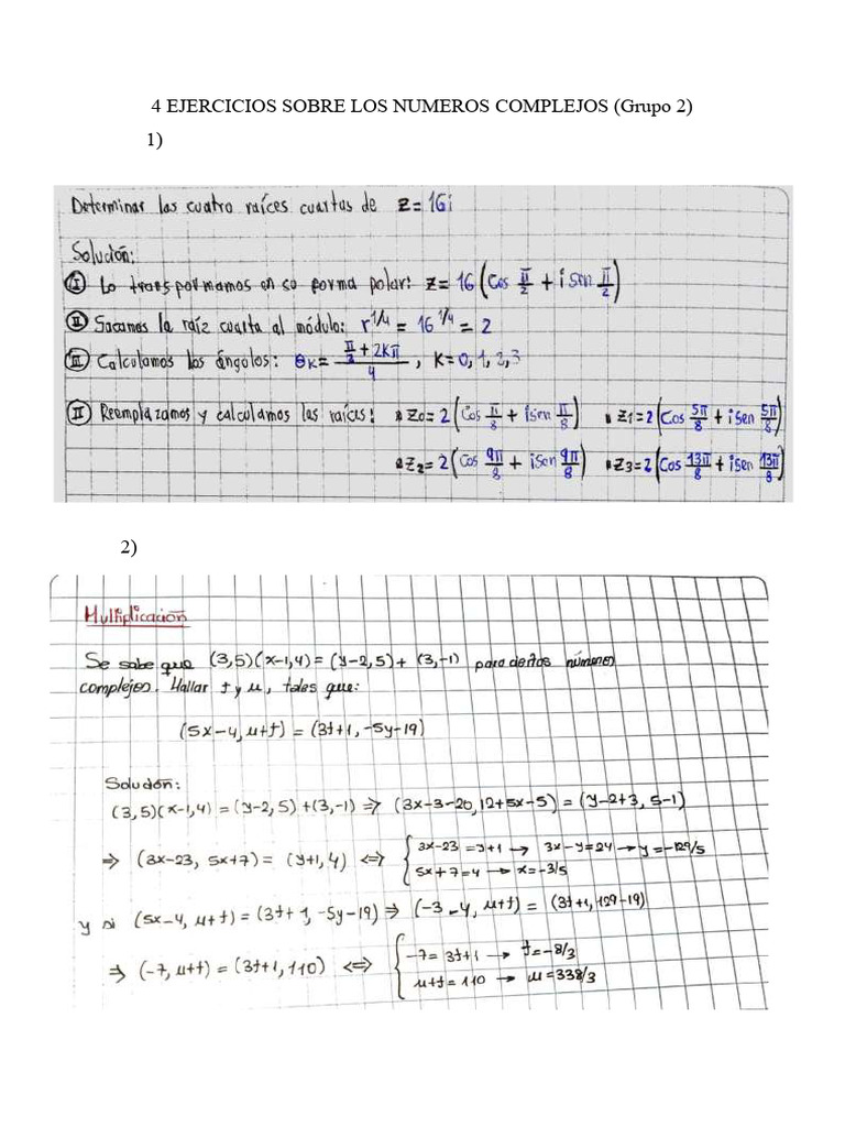 4 Ejercicios Sobre Los Numeros Complejos | PDF