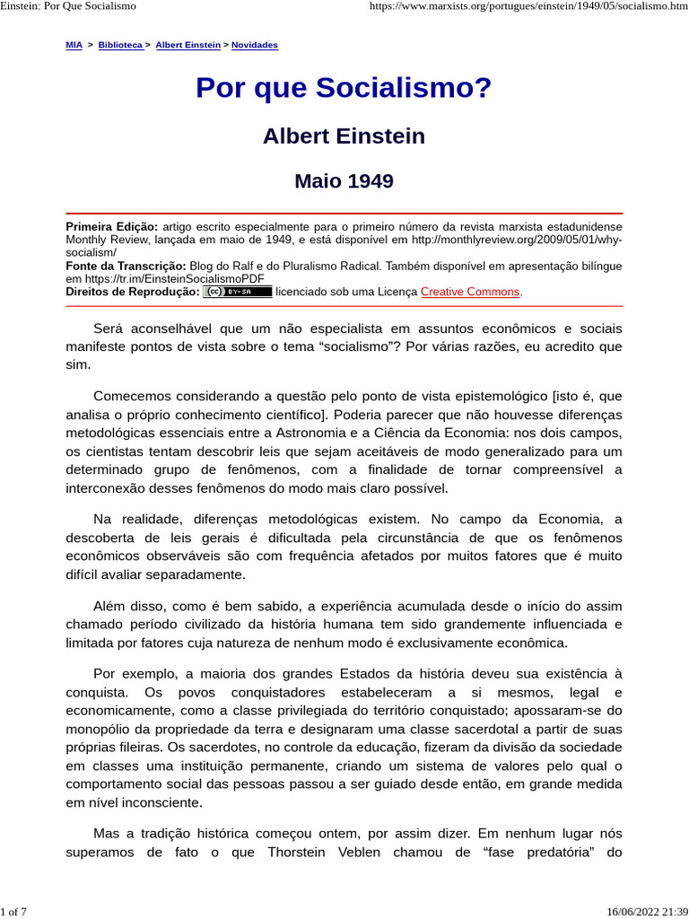Albert Einstein - Por Que Sou Socialista - (1949) | PDF | Propriedade ...