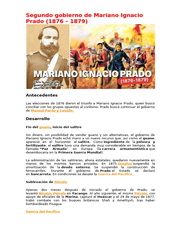 Segundo Gobierno de Mariano Ignacio Prado | PDF