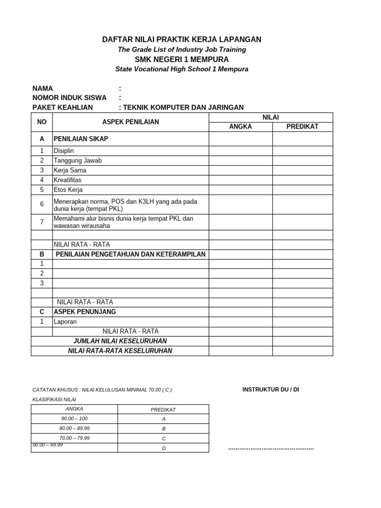 Format Penilaian PKL 2024 | PDF