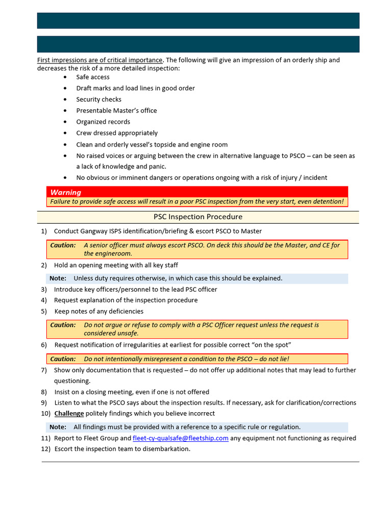 Managing A PSC Inspection | PDF