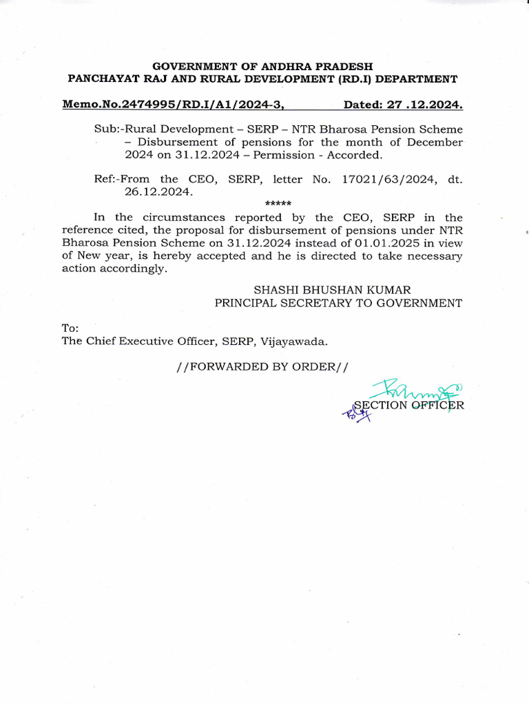 Memo No 2474995 Disbursement of Pensions for the Month of December ...