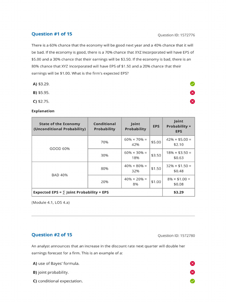 Reading 4 Probability Trees and Conditional Expectations - Answers | PDF