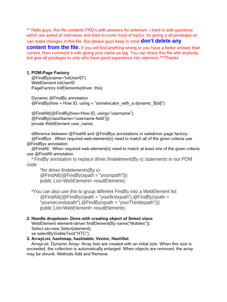 Selenium Interview Questons Pdf Class Computer Programming Method Computer Programming