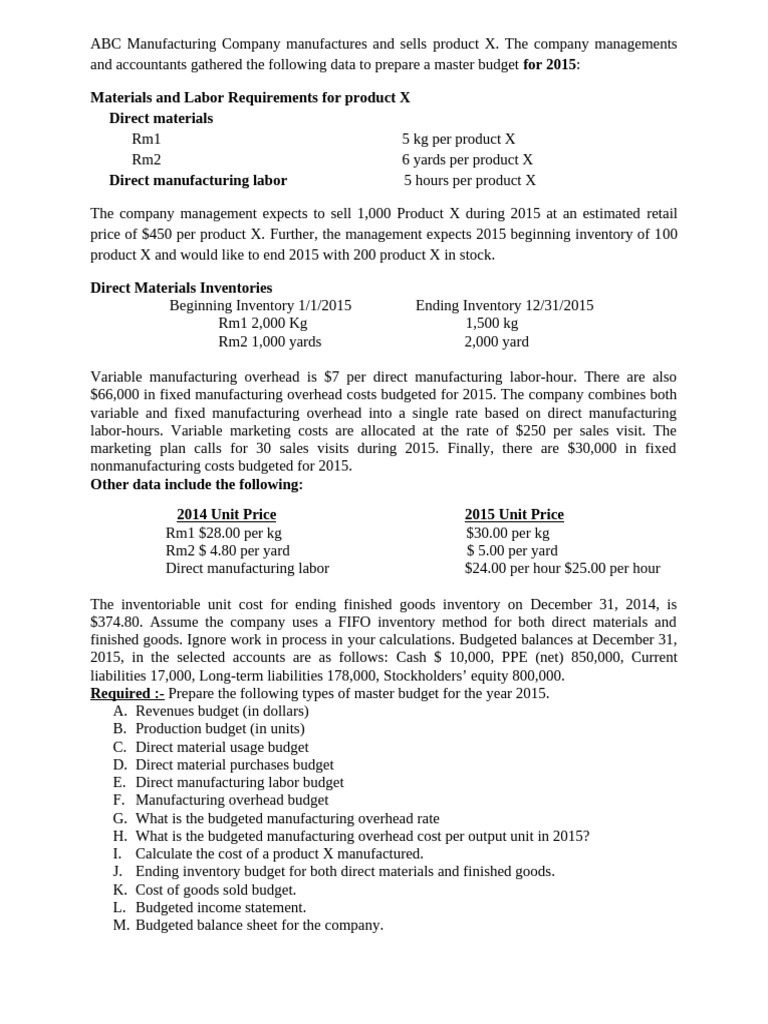 Assignment On Master Budget | PDF | Inventory | Cost Of Goods Sold