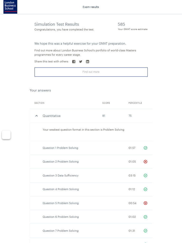 Exam Results - London Business School - Free Online GMAT Practice Test ...