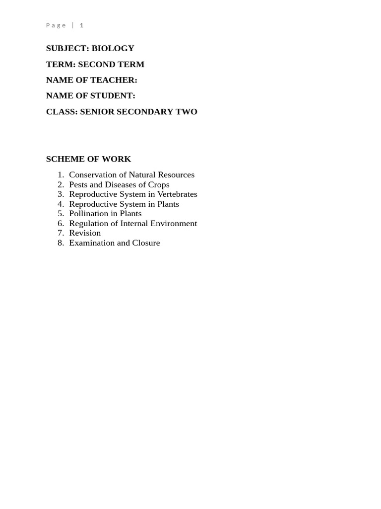 Senior Secondary Biology Topics | PDF | Flowers | Reproductive System