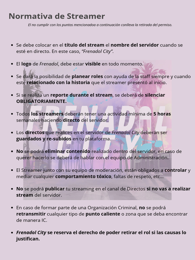 Normativa de Streamers Frenadol City | PDF