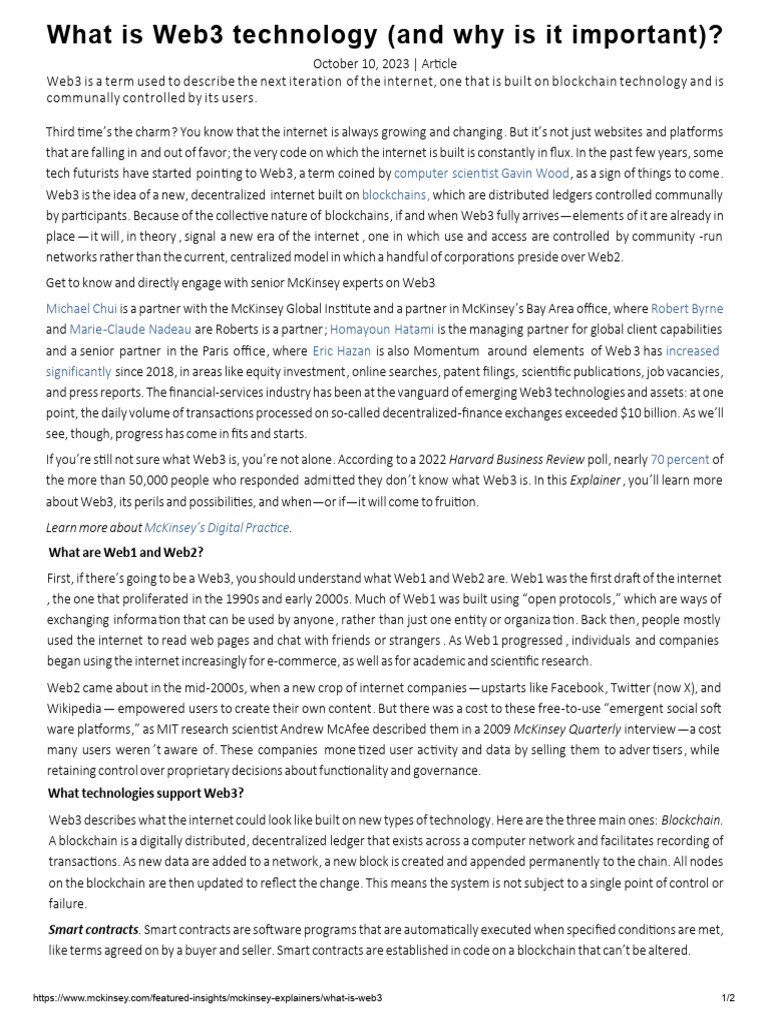 What Is Web3 Technology (And Why Is It Important) - McKinsey | PDF ...