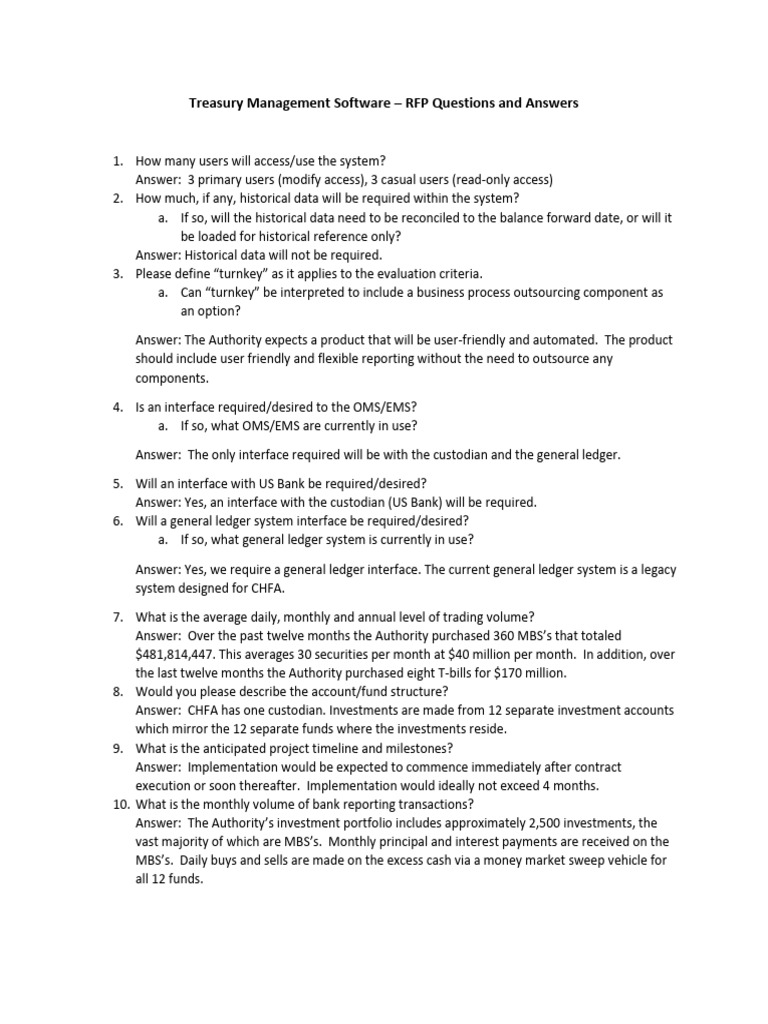 Treasury Management RFP Question and Answers 8-16-18 | PDF | Interface ...