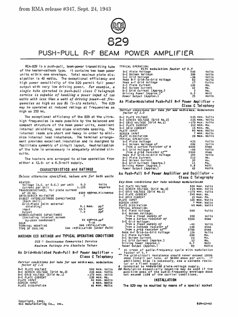 829B TUBE BEAM POWER VHF - REFERENCE | PDF
