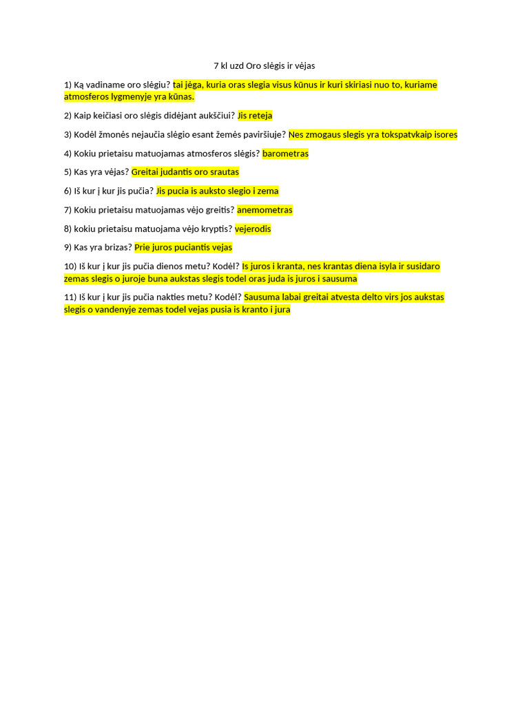 7 KL Uzd Oro Slėgis Ir Vėjas | PDF