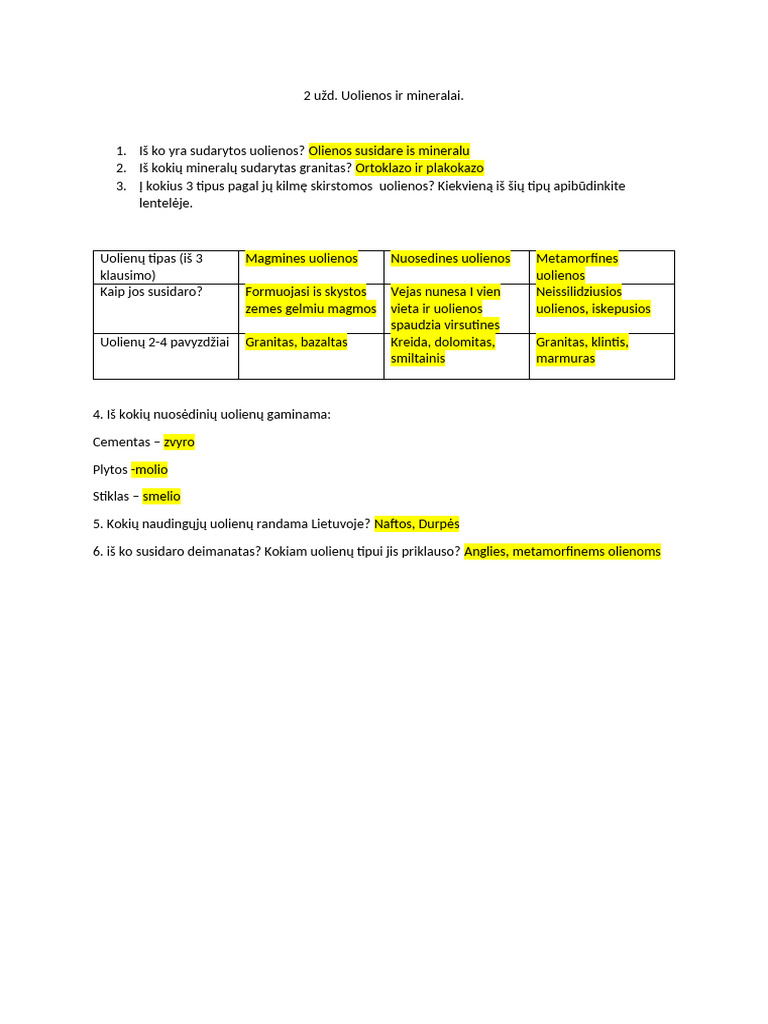7 KL 2 SK Uzd Mineralai Ir Uolienos | PDF