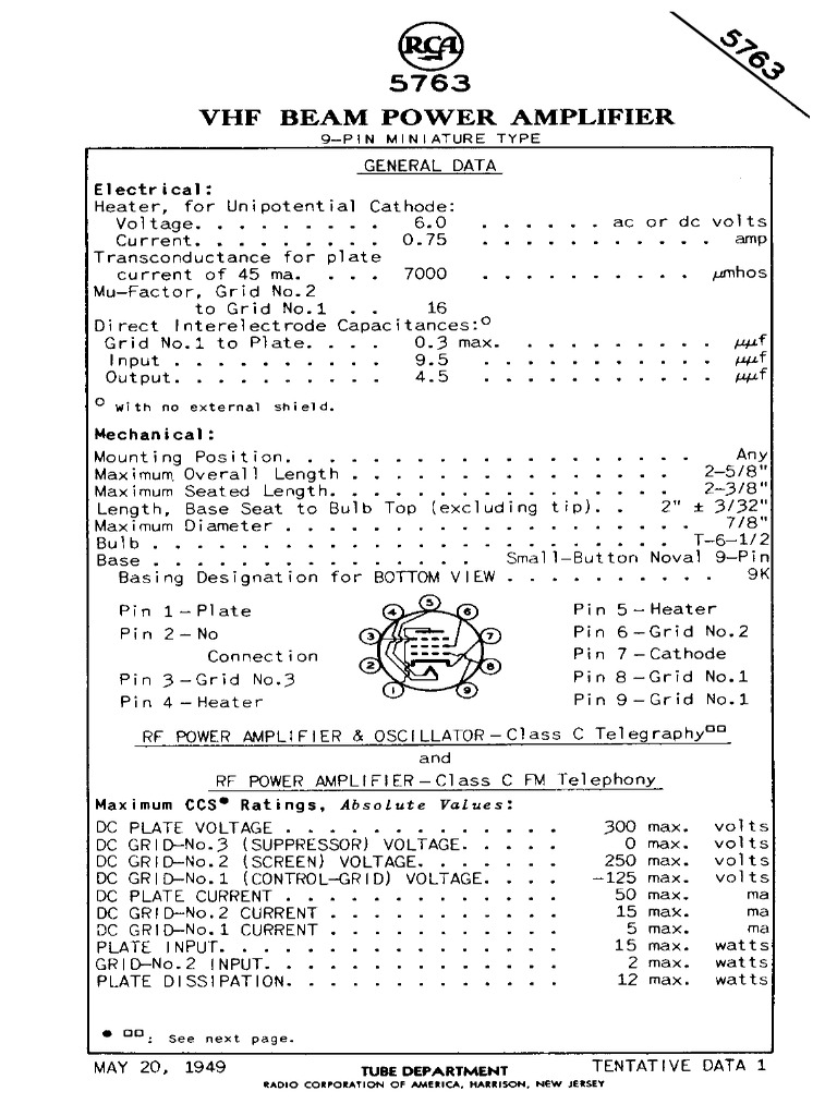 5763 Tube Beam Power VHF - Reference | PDF