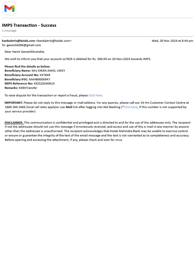 Gmail - IMPS Transuccess | PDF