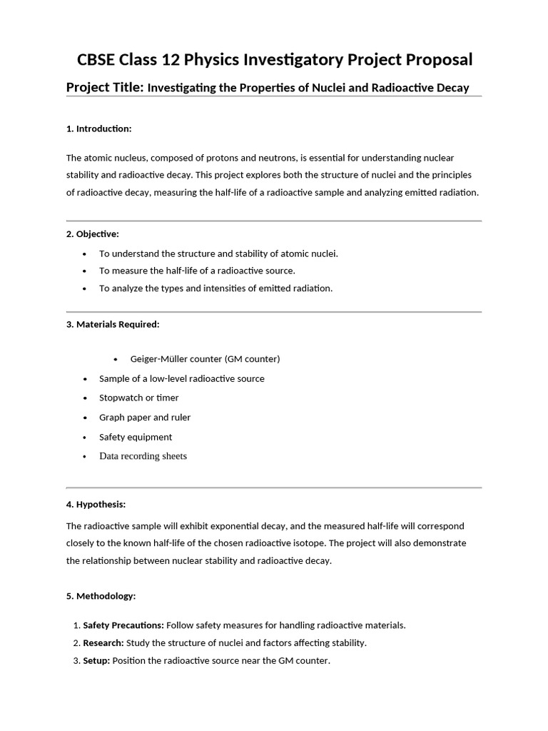 Class 12 Physics Investigatory Project Proposal | PDF