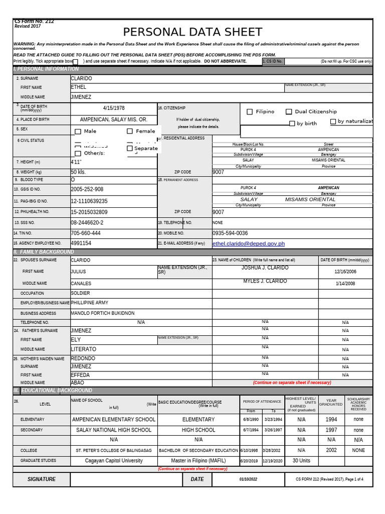 Pds Cs Form Ethel | PDF | Government