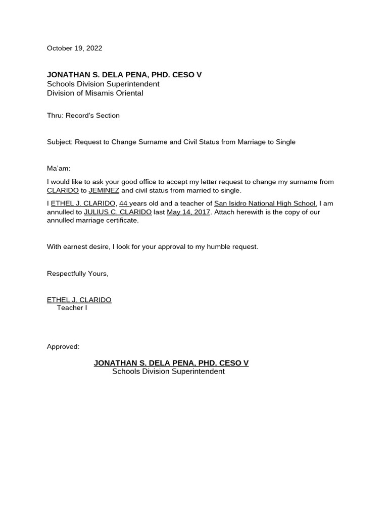 Request to Change Marital Status | PDF