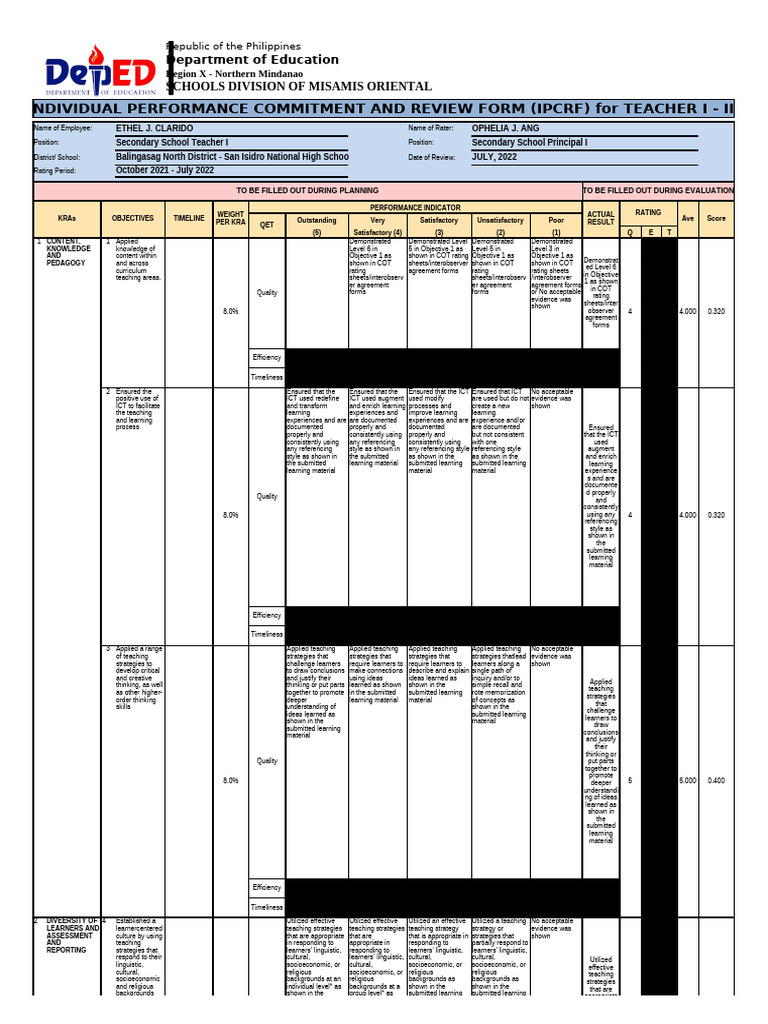 Rpms Ipcrf For Sy 2020 2021 | PDF | Learning | Educational Technology
