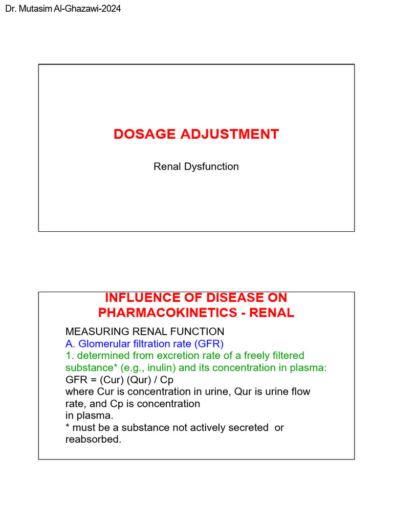 Chapter 8 Dosage Adjustment 2024 | PDF | Creatinine | Medical Specialties