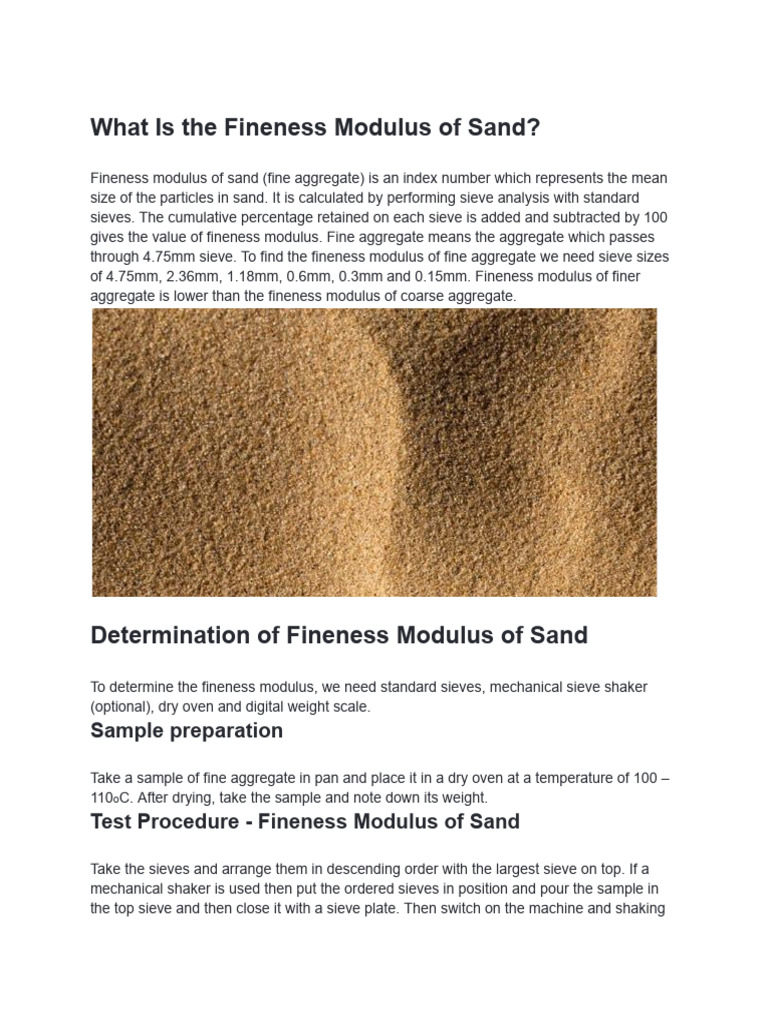 What Is The Fineness Modulus of Sand | PDF
