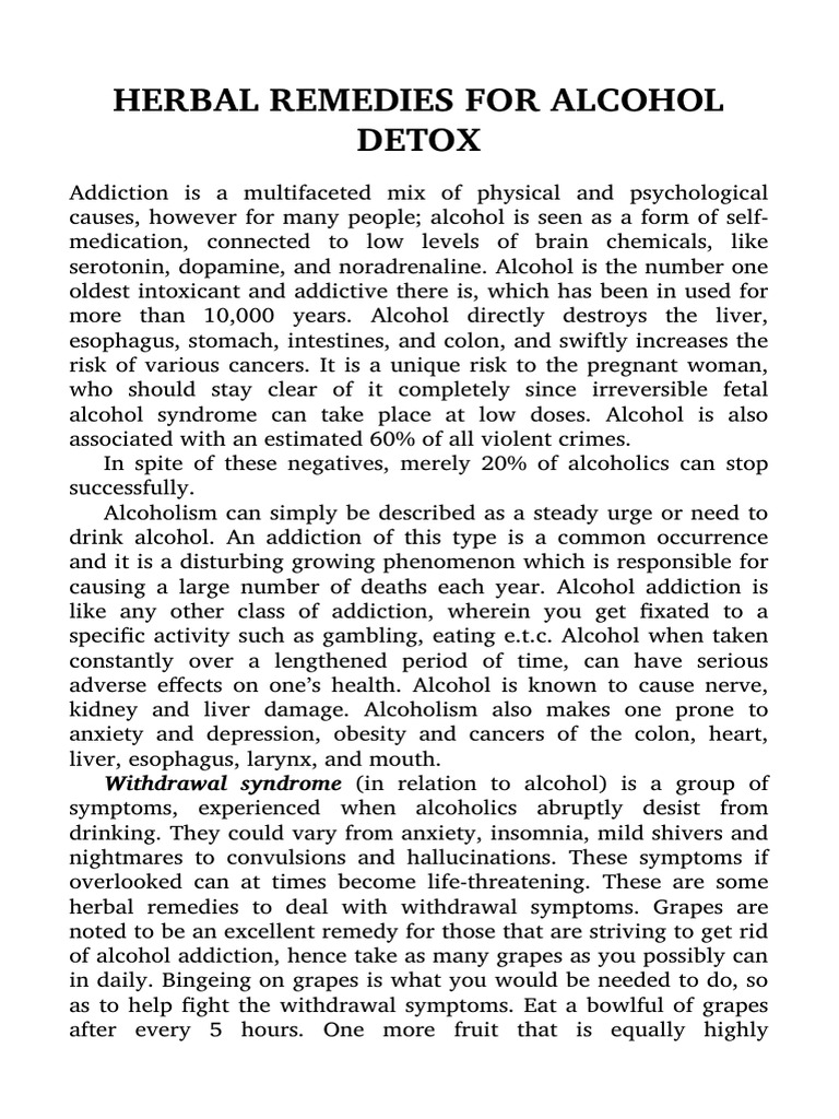 Alchemy of Herbal Medicine Alchol detox | PDF | Alcoholism | Insomnia