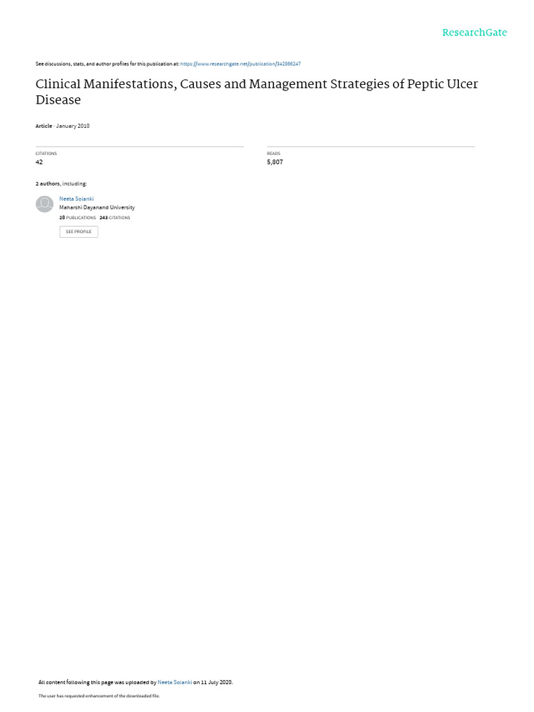 Clinical Manifestations, Causes and Management Strategies of Peptic ...