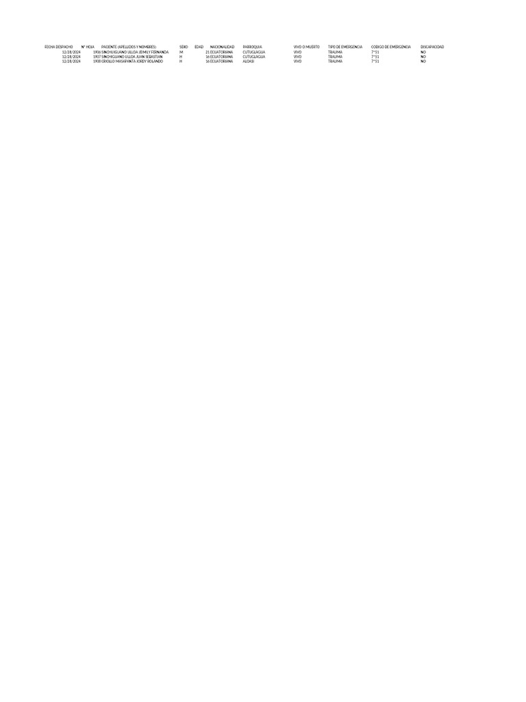 Reporte Emergencias TEM. Edwin Chacón 28122024 | PDF