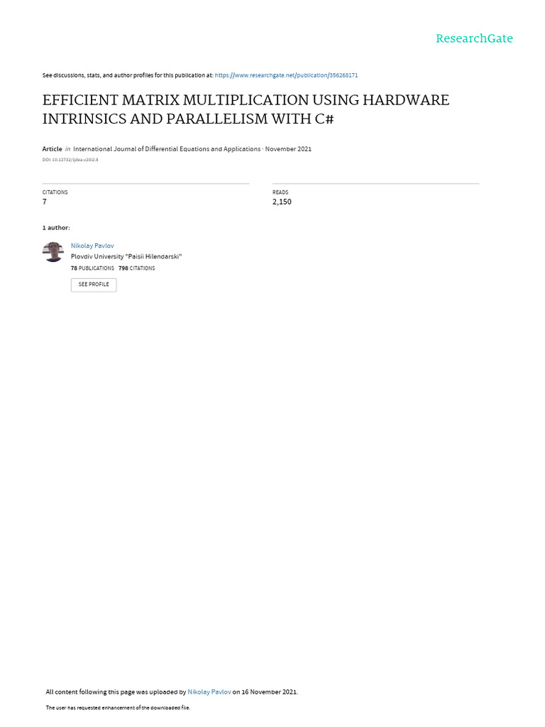 Efficiient Matrix Multiply C# | PDF | Parallel Computing | Matrix (Mathematics)