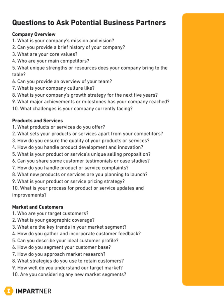 Key Questions for Business Partnerships | PDF | Marketing | Market ...