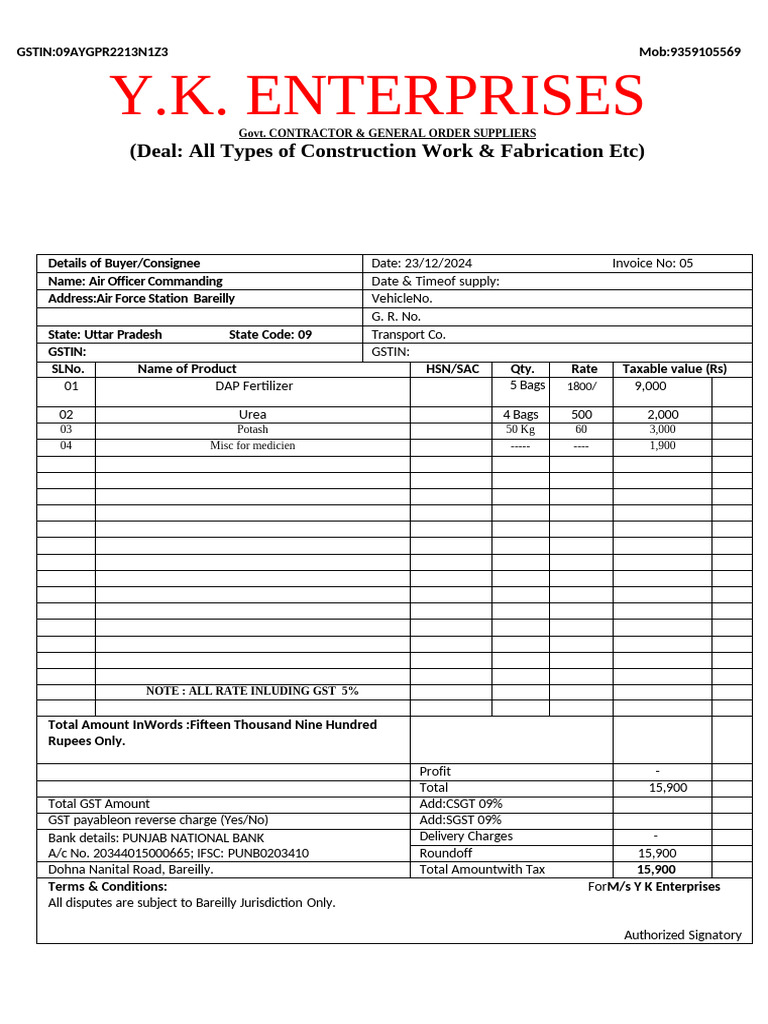YK Enterprises Bill | PDF | Economies | Public Finance