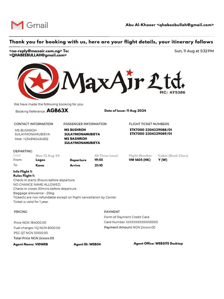 Flight Booking Confirmation Details | PDF