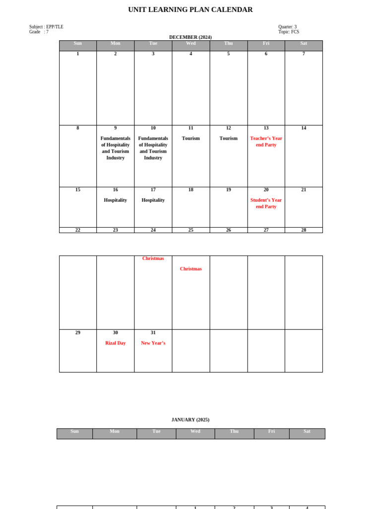 SCHOOL CALENDAR-TLE7 | PDF | Home | Food Science
