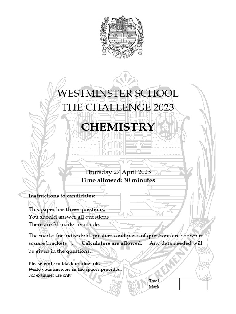 Chemistry Challenge 2023 | PDF | Chemistry | Physical Sciences