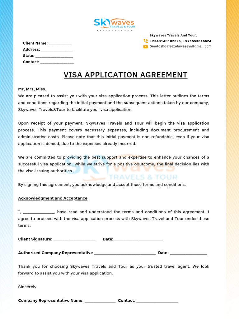 Skywaves Visa Application Agreement | PDF