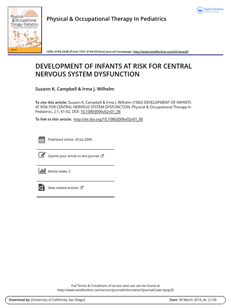 Development of Infants at Risk For Central Nervous System Dysfunction | PDF