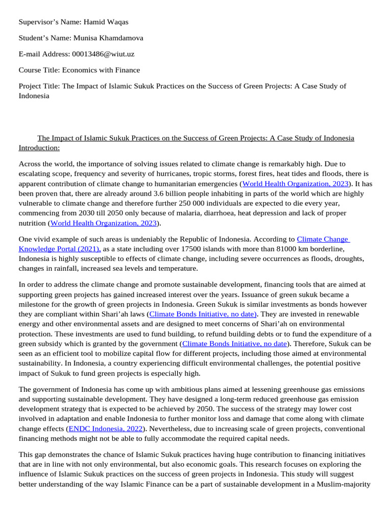 Munisa Xamdamova - Hamid Waqas - Proposal | PDF | Sustainability | Bonds (Finance)