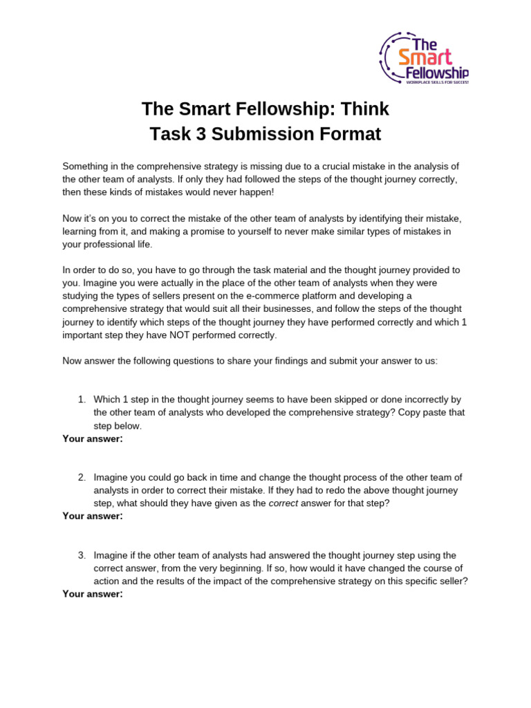 The Smart Fellowship - Think - Task 3 Submission Format | PDF