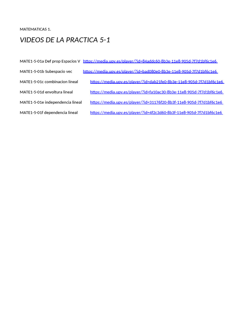 Mate1 Videos Practica 5-1 | PDF