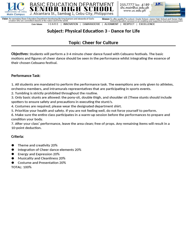 Assessment Tool Pe 3 Cheerdance | PDF