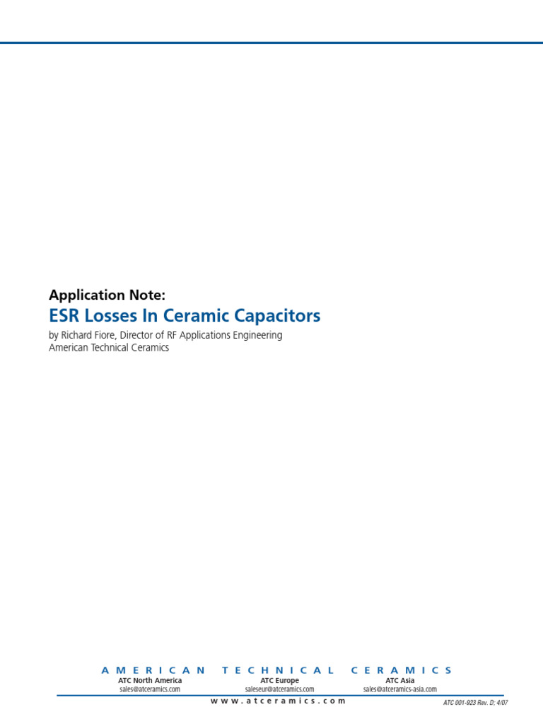 Esr Losses in Ceramic Capacitor | PDF | Capacitor | Electrical Impedance