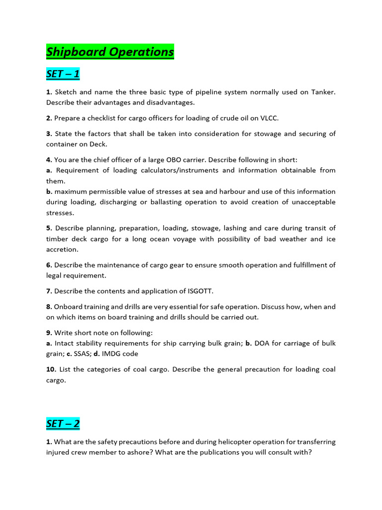 06. Shipboard Operations Questions Set | PDF | Oil Tanker | Ships
