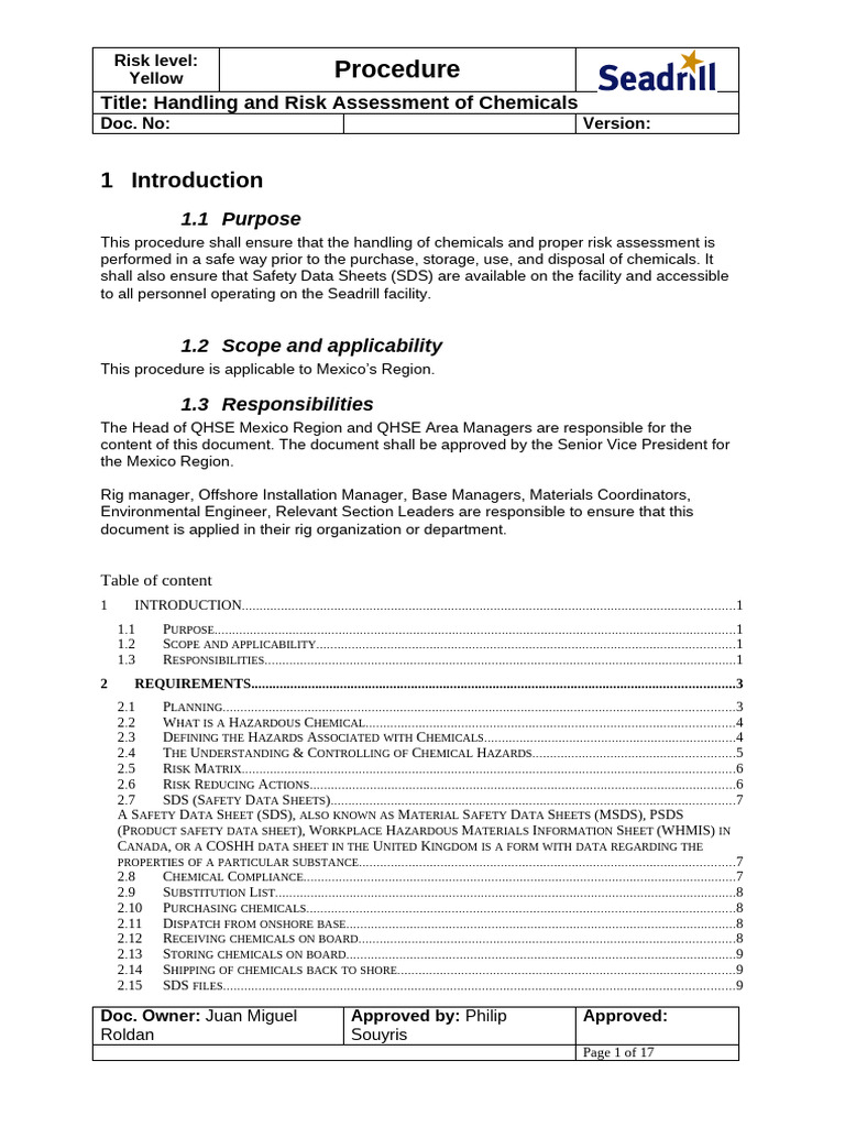 Handling and Risk Assessment of Chemicals Ver 105 | PDF | Hazards ...
