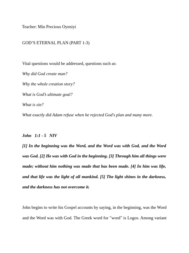 WBS '24 - God's Eternal Plan (1-3) | PDF | Eternal Life (Christianity ...