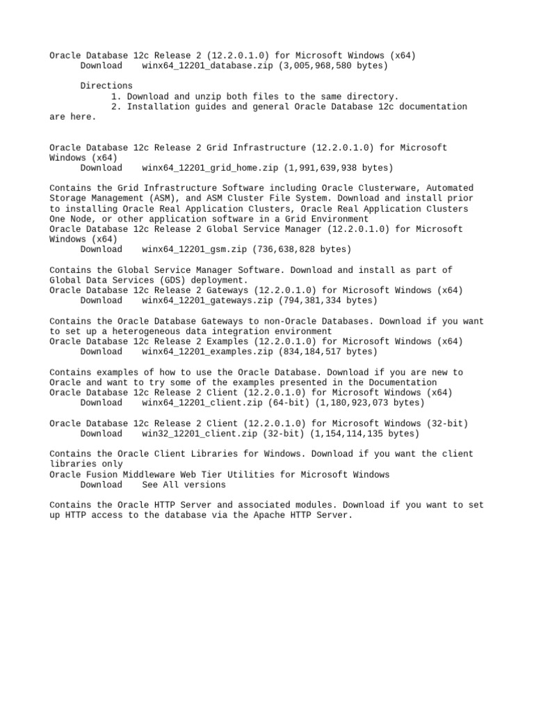 Oracle Database 12c R2 Downloads for Windows | PDF