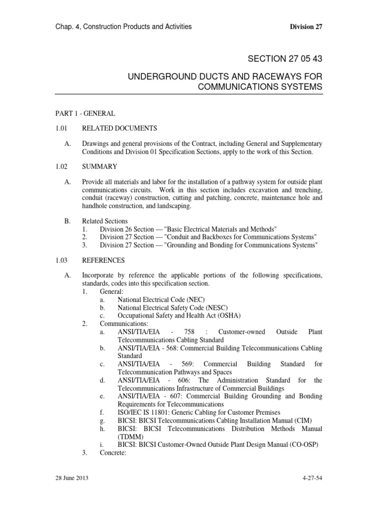 DIV 27-05-43 Underground Ducts and Raceways For Communications Systems ...