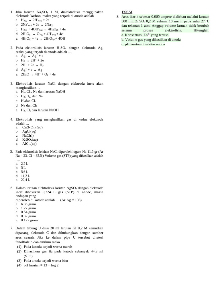 Reaksi Elektrolisis Na2SO4 dan NaCl | PDF